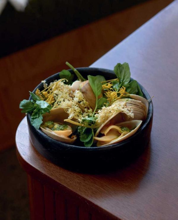 HAY-SMOKED DIAMOND SHELL CLAMS, WILD WATERCRESS, PICKLED FLOWERS ...