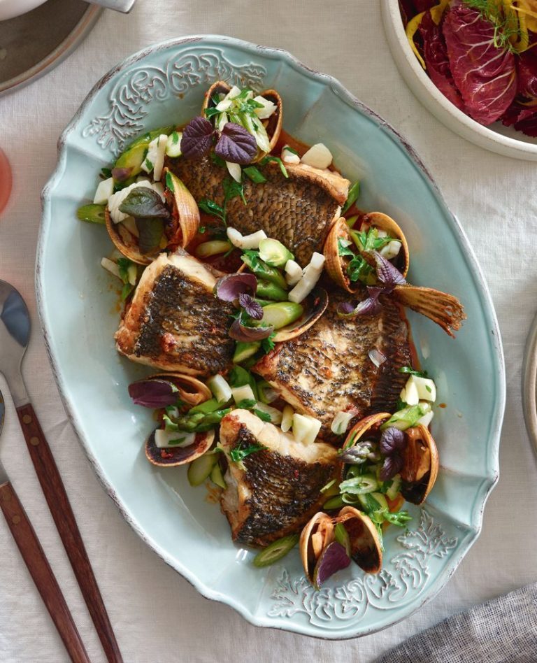 TURBOT WITH LITTLENECK CLAMS, SQUID & PRIMAVERA VEGETABLES - Cuisine ...