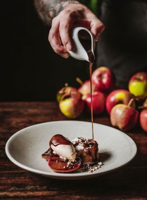 Almond Cakes, Roasted Apples, Brown Butter & Brandy Sauce - Cuisine ...
