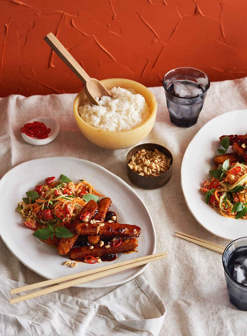 Sticky Tempeh With Cucumber, Carrot & Peanut Salad - Cuisine Magazine ...
