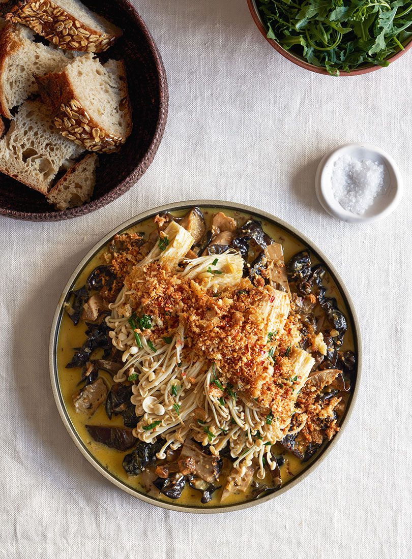 Sautéed Enoki With Dried Mushroom Sauce & Chilli & Parmesan Breadcrumbs ...