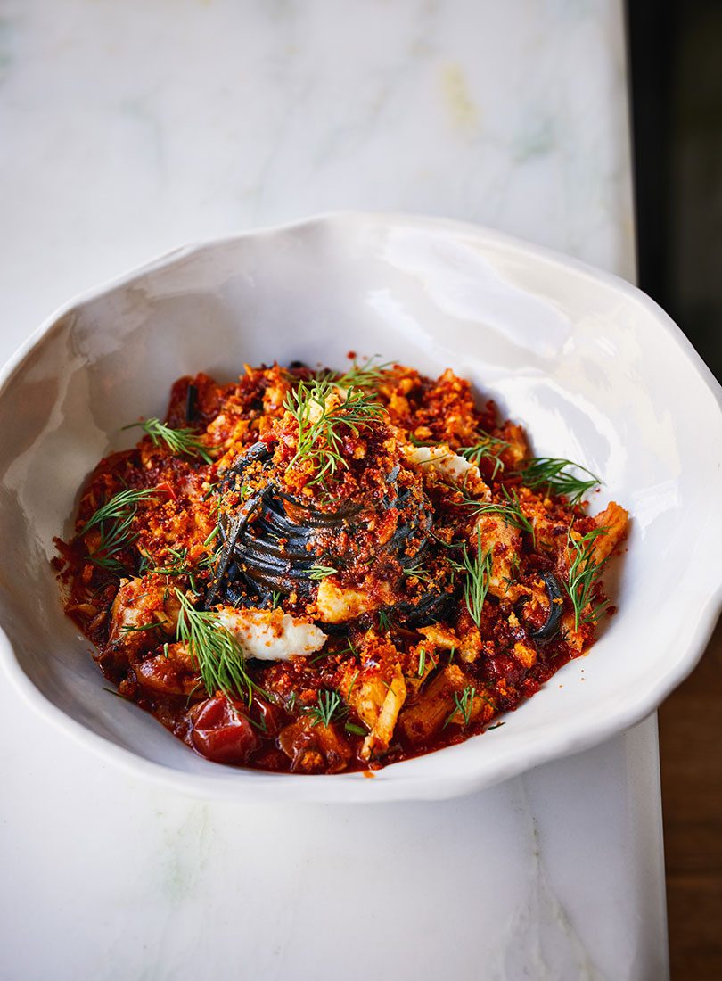 Squid Ink Linguine With Market Fish Ragù ’nduja Crumb & Dill - Cuisine ...