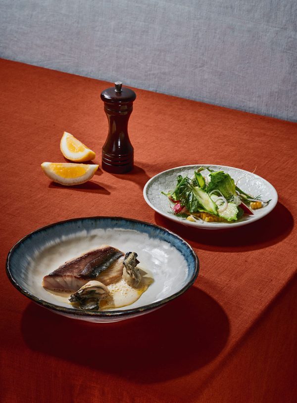 Trevally With Butter-Poached Oysters, Basil Beurre Blanc & Rustic Salad ...