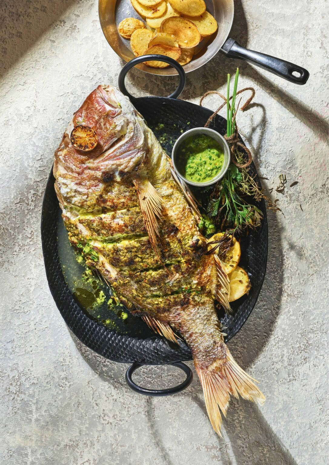 Whole Baked Fish With Green Sauce - Cuisine Magazine - From New Zealand ...